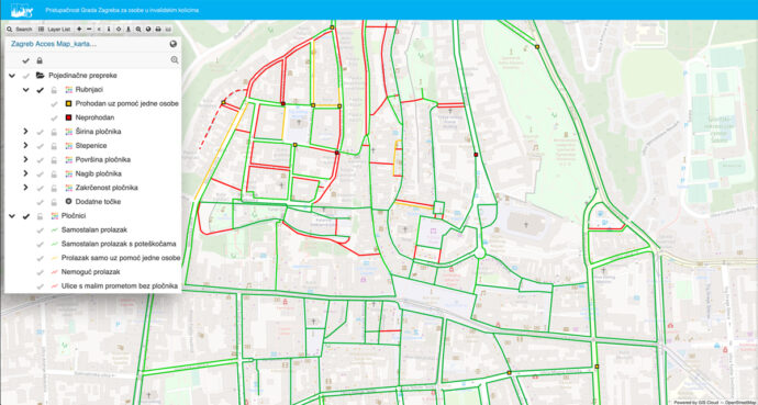 Accessibility Map of Zagreb for Persons in Wheelchairs | GIS Cloud