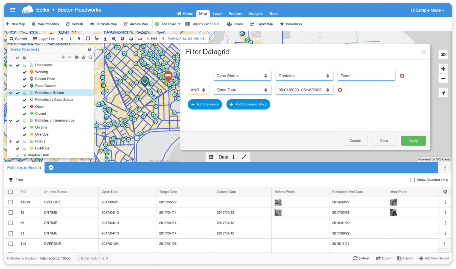 Datagrid Reinvented & Powerful New Filters | GIS Cloud